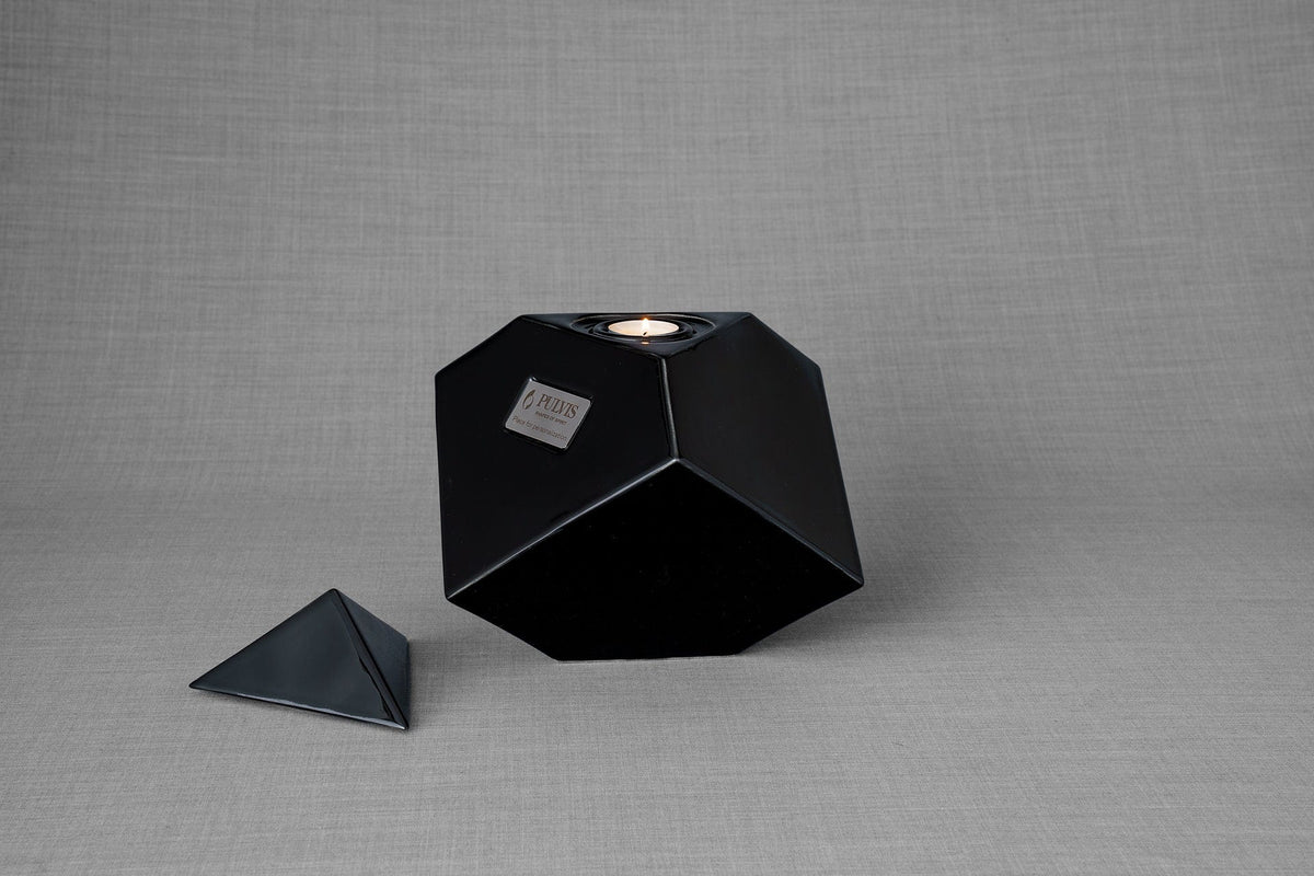 Abstract Cube Cremation Urn for Ashes - Lamp Black | Large | Ceramic