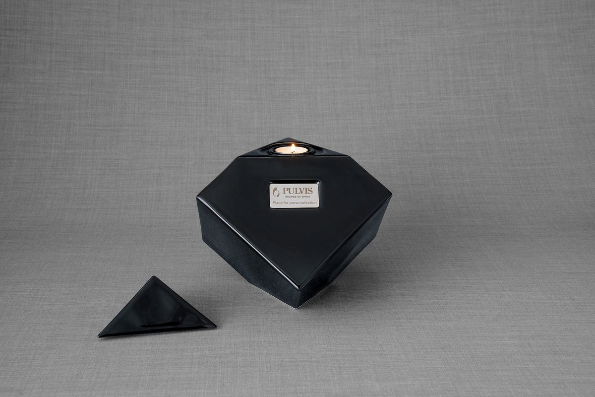 Abstract Cube Cremation Urn for Ashes - Lamp Black | Large | Ceramic