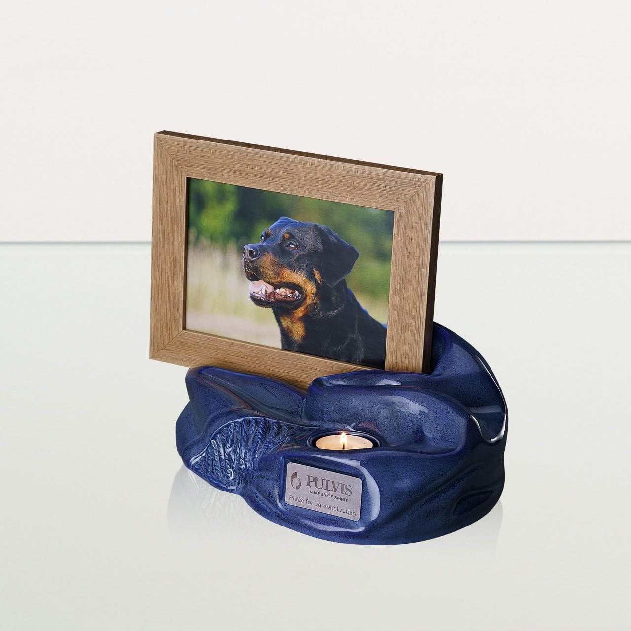 Cremation Urn "Cozy" - Blue Melange | Ceramic Urn with Picture Frame ...