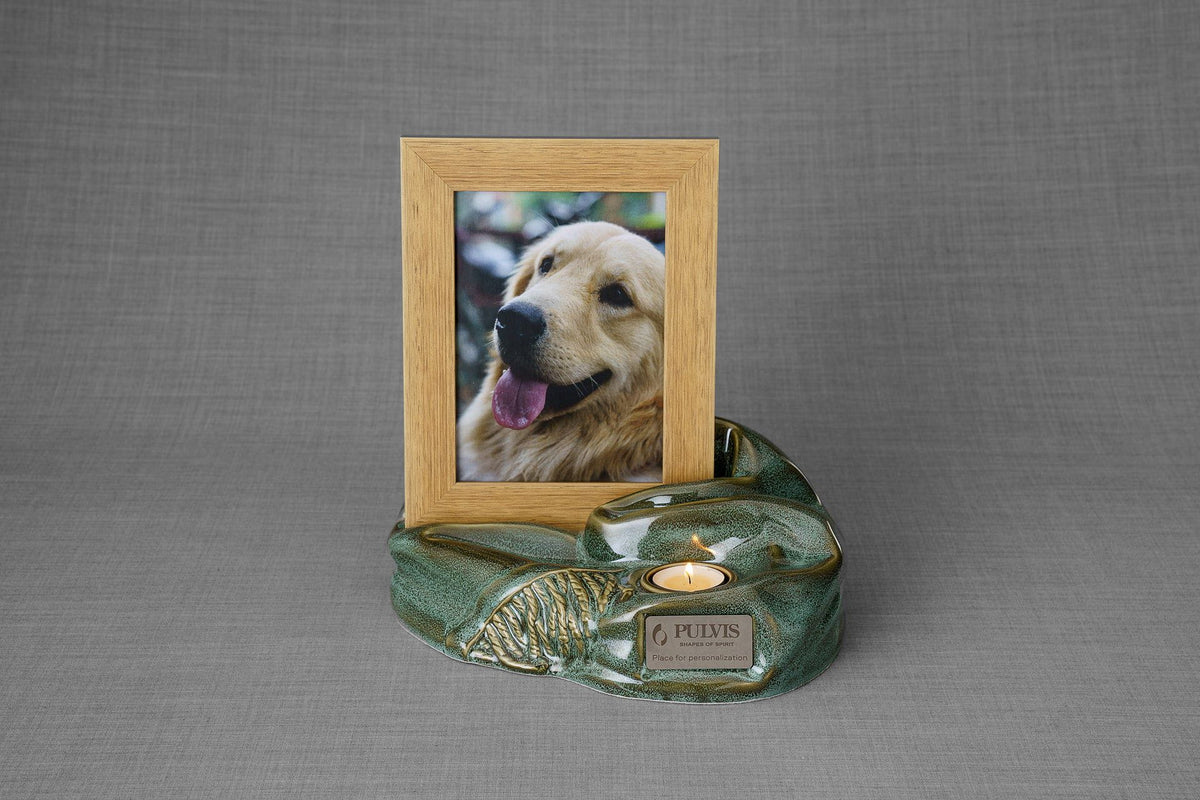 Cremation Urn "Cozy" - Oily Green Melange | Handmade Picture Frame Urn