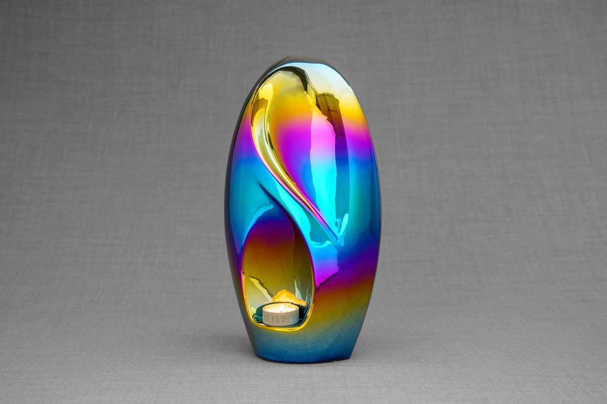 Exclusive Cremation Urn for Ashes "Eternity" - Large | Rainbow Chrome