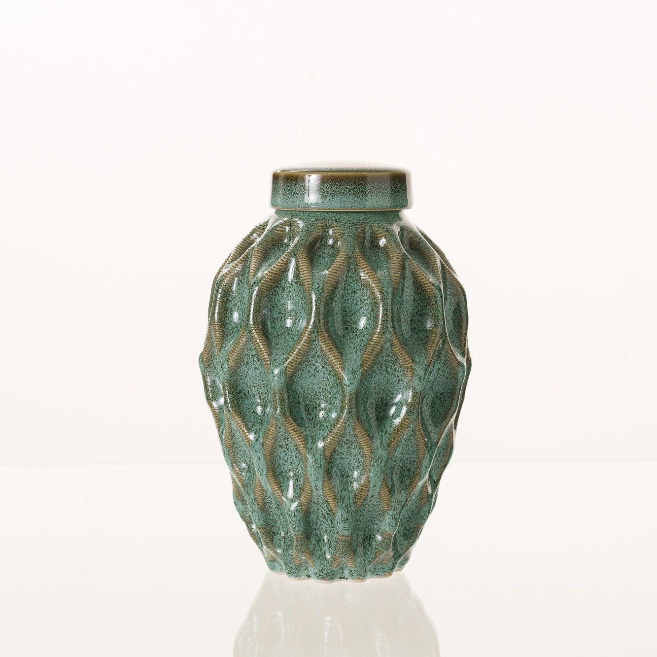 Cremation Urn "Echo" - 3D Printed Ceramic Urn | Oily Green Melange | M ...